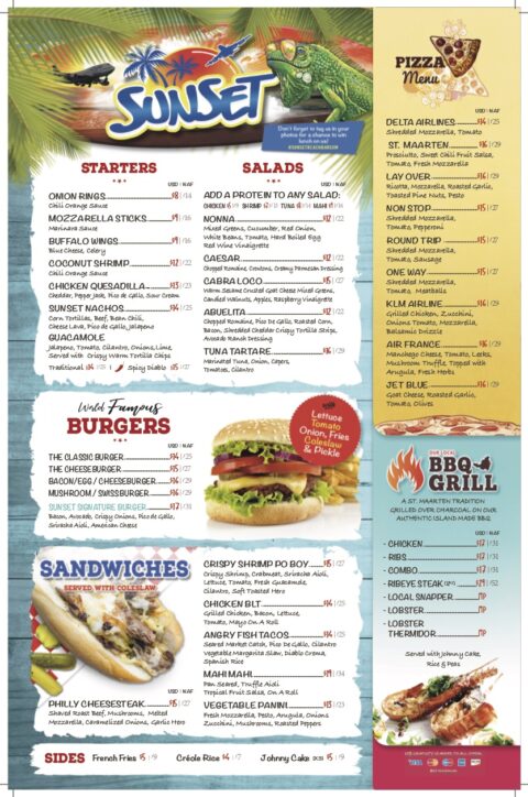 Menus - Sunset Beach Bar Sxm